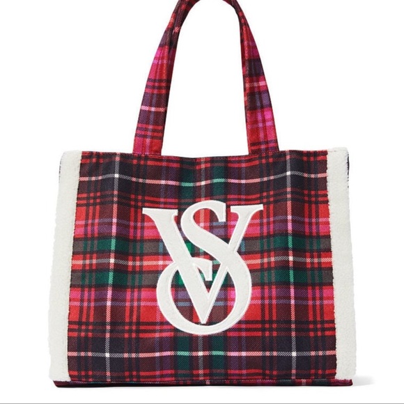 Victoria's Secret | Bags | New Victoria Secret Holiday Plaid Tote Set ...